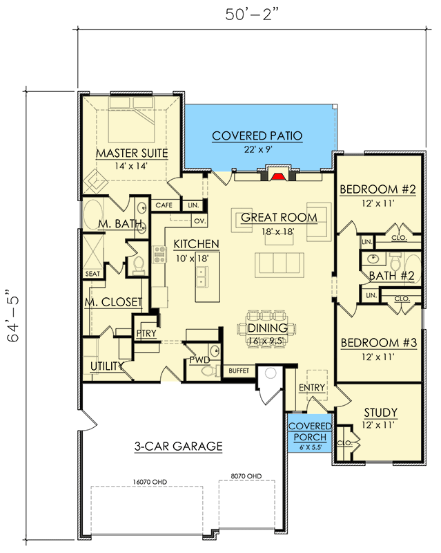 Plan 421567CHD: 3-Bed Traditional House Plan with Study Flex Area ...