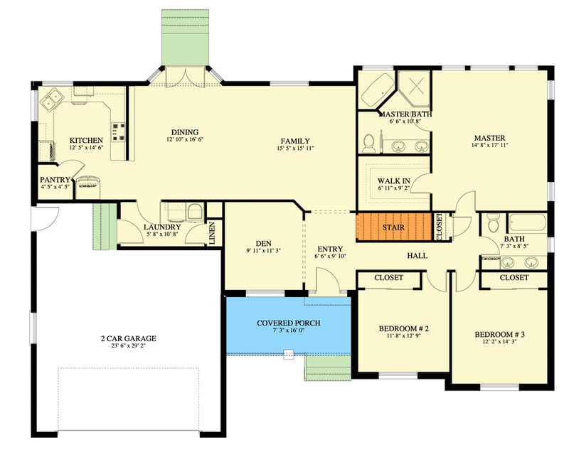 Plan 61690UT: Craftsman Ranch Plan with Den and Main-Level Master Suite