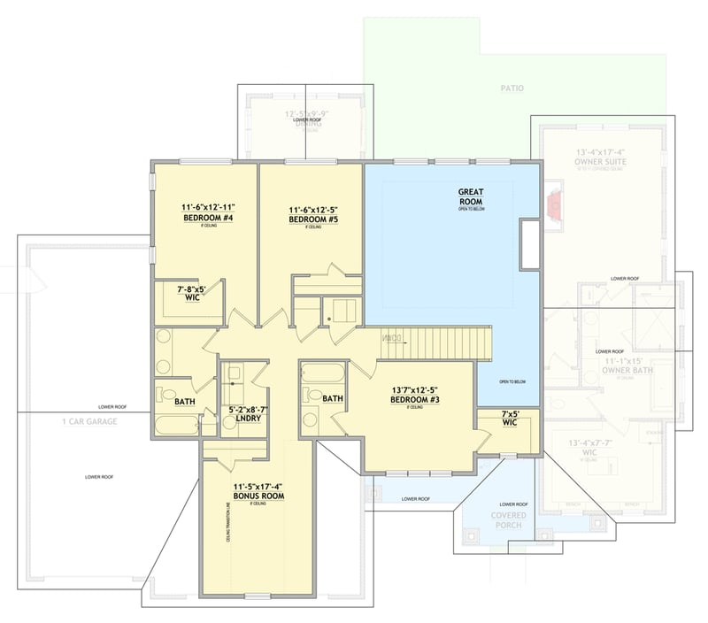Plan 849059PGE: 5-Bed Craftsman Plan with Main Level Master and Bonus Room