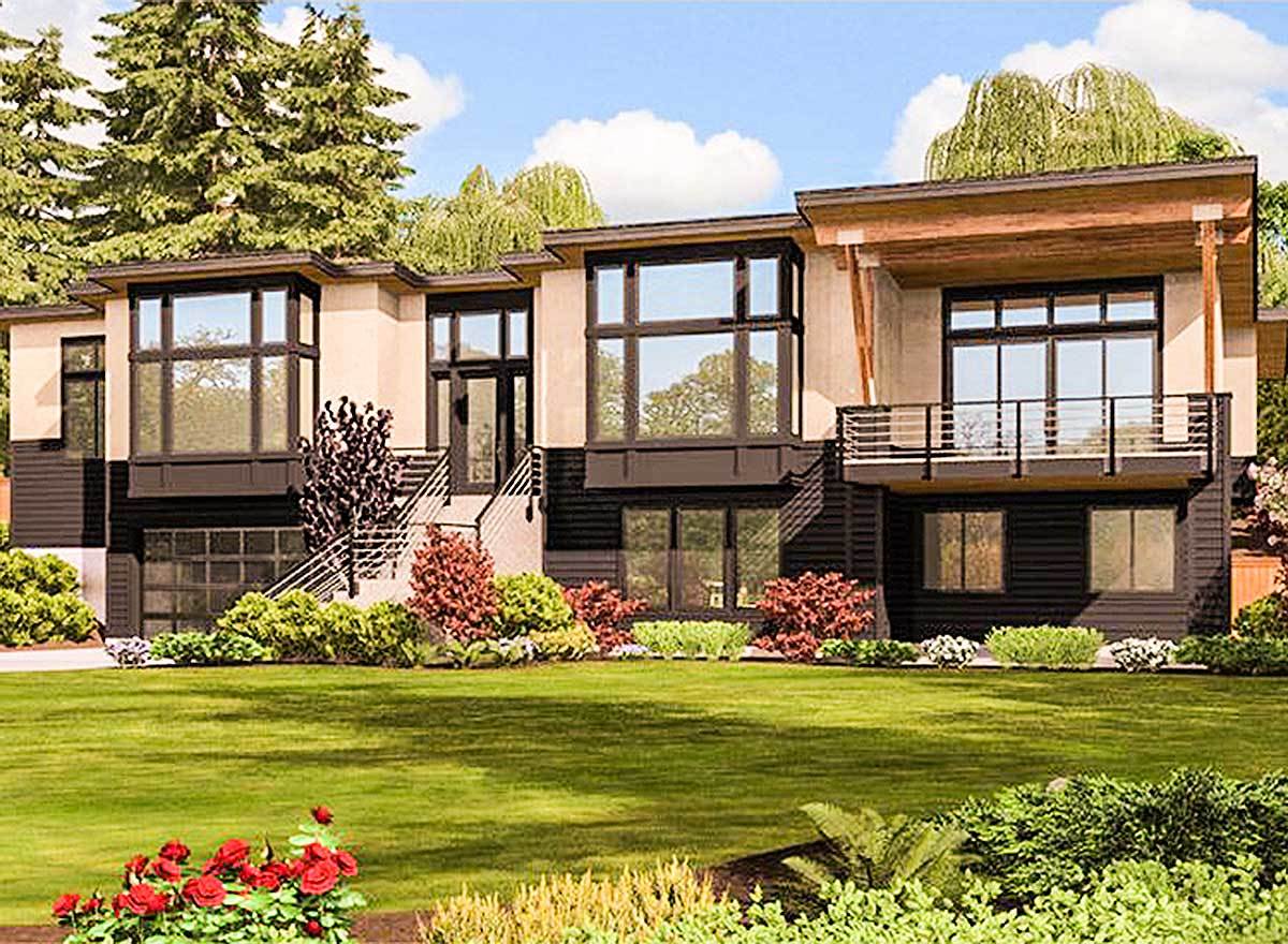 Modern Beauty For Front Sloping Lot - 23556JD | Architectural Designs ...