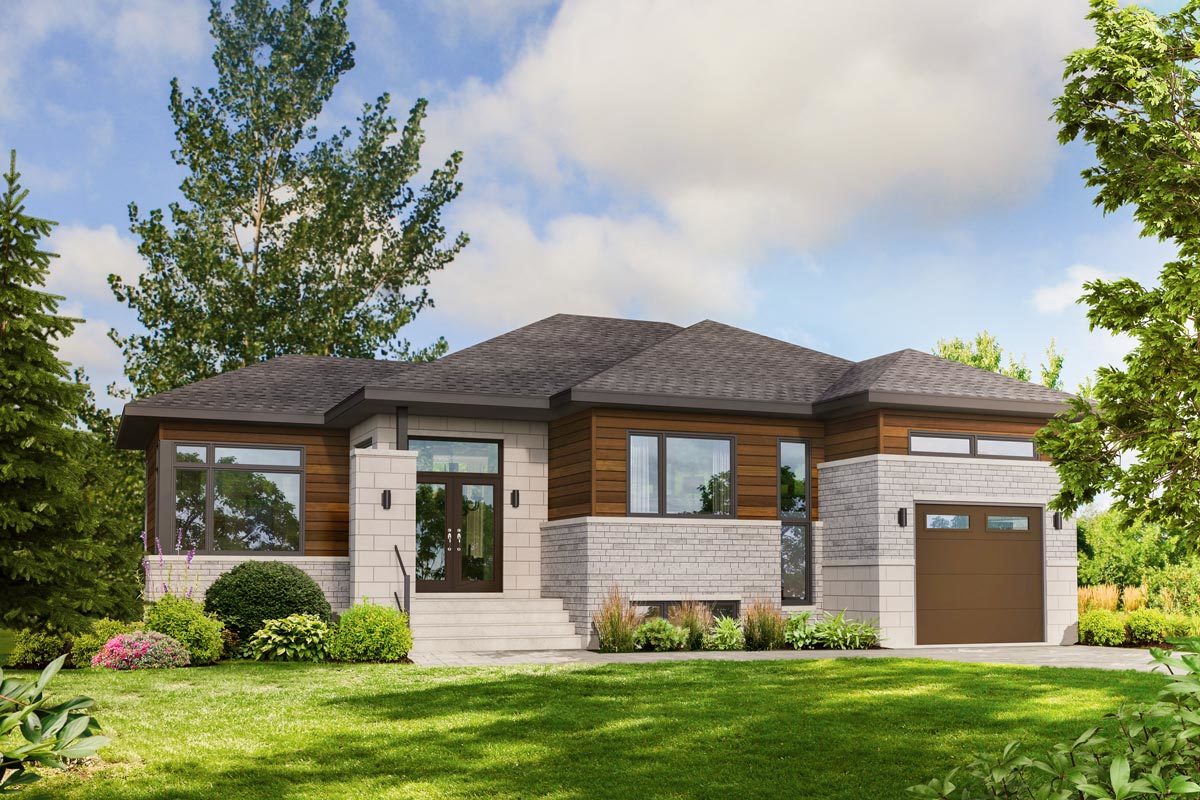 Prairie-Style Split Level - 80895PM | Architectural Designs - House Plans