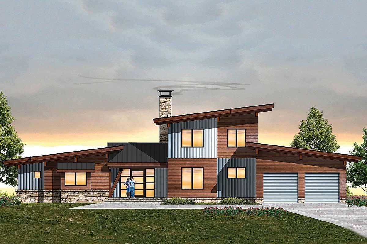 Modern Home Plan with 2-Sided Fireplace - 18866CK | Architectural ...