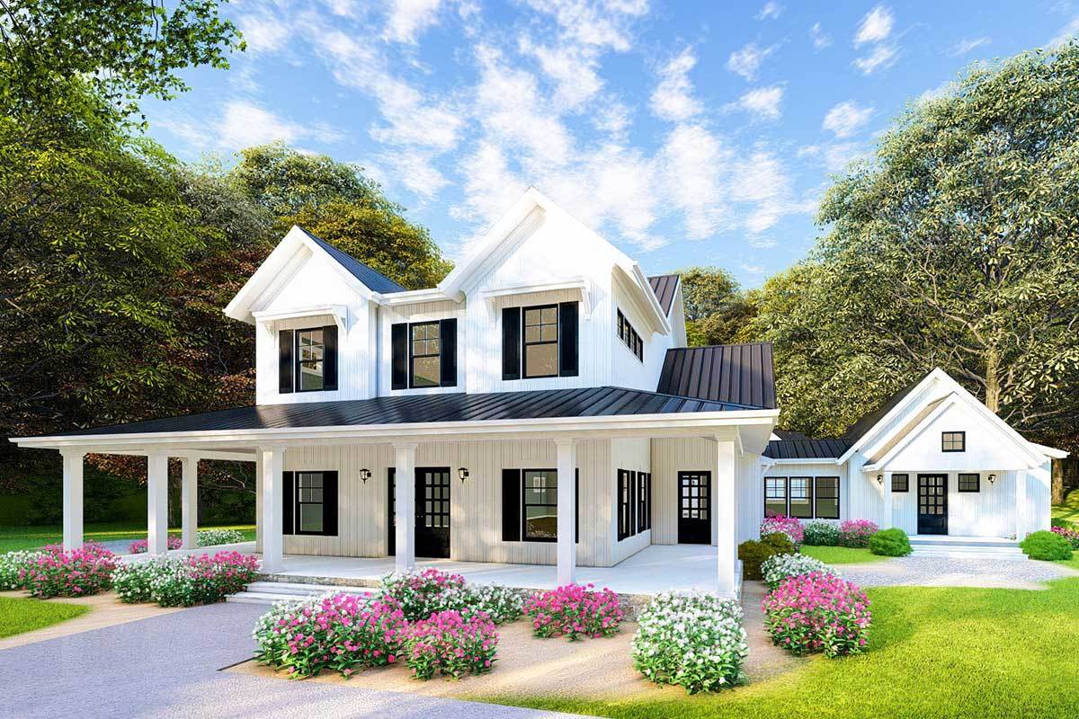 Dreamy Modern Farmhouse Plan with Loft Overlooking Great and Dining ...