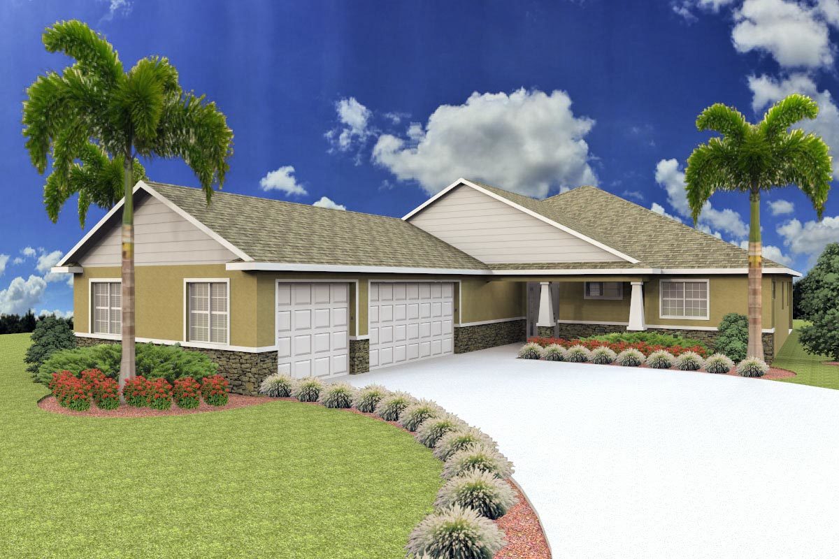 Ideal Craftsman 4-Bed Florida-Style Plan with Covered Lanai - 64311BT ...