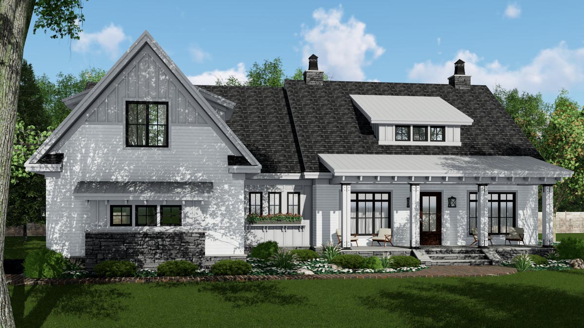 4-Bed New American House Plan with Exposed Rafter Tail Porch - 14675RK ...