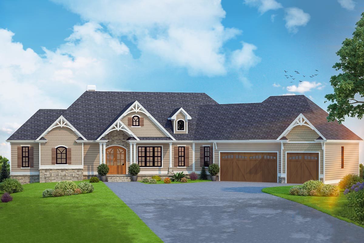 One-Story Country Craftsman House Plan with Screened Porch ...