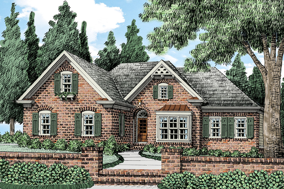 Plan 710171BTZ: Brick Traditional House Plan with Bonus Over Garage