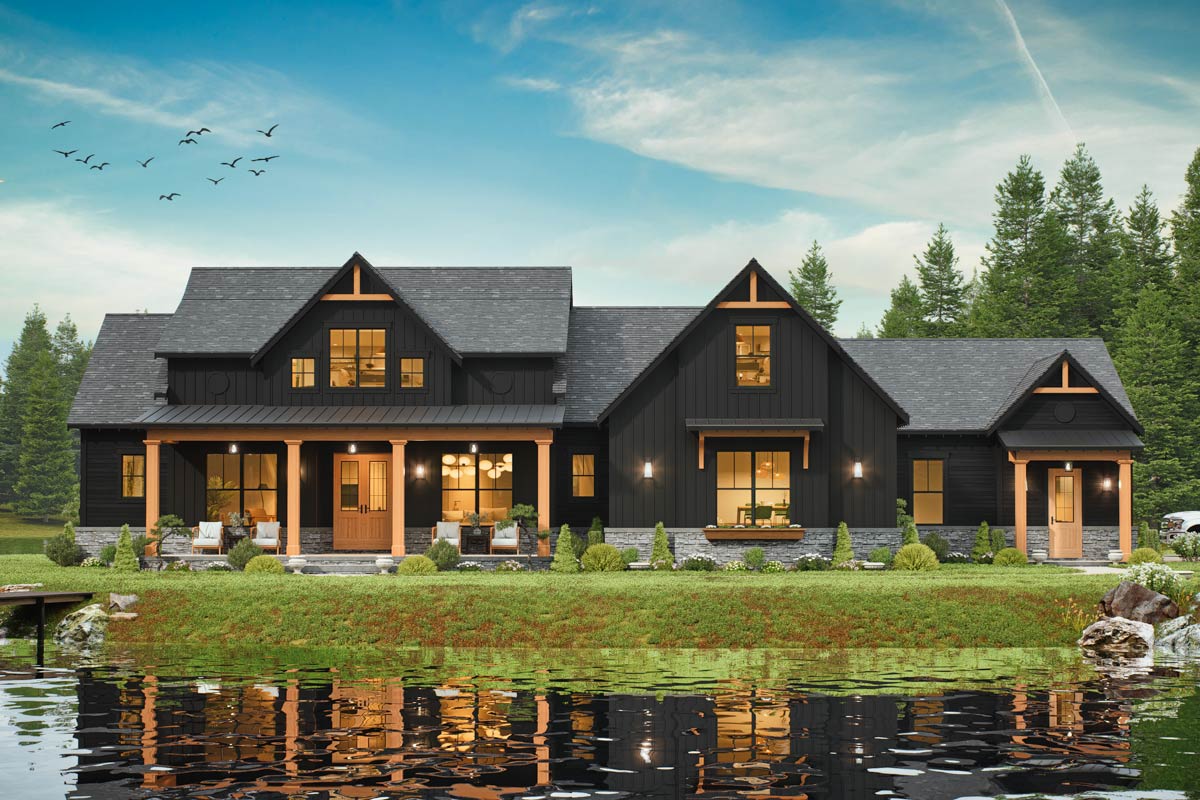 Plan 12315JL: Impressive One-Level Modern Farmhouse with In-Law Suite ...