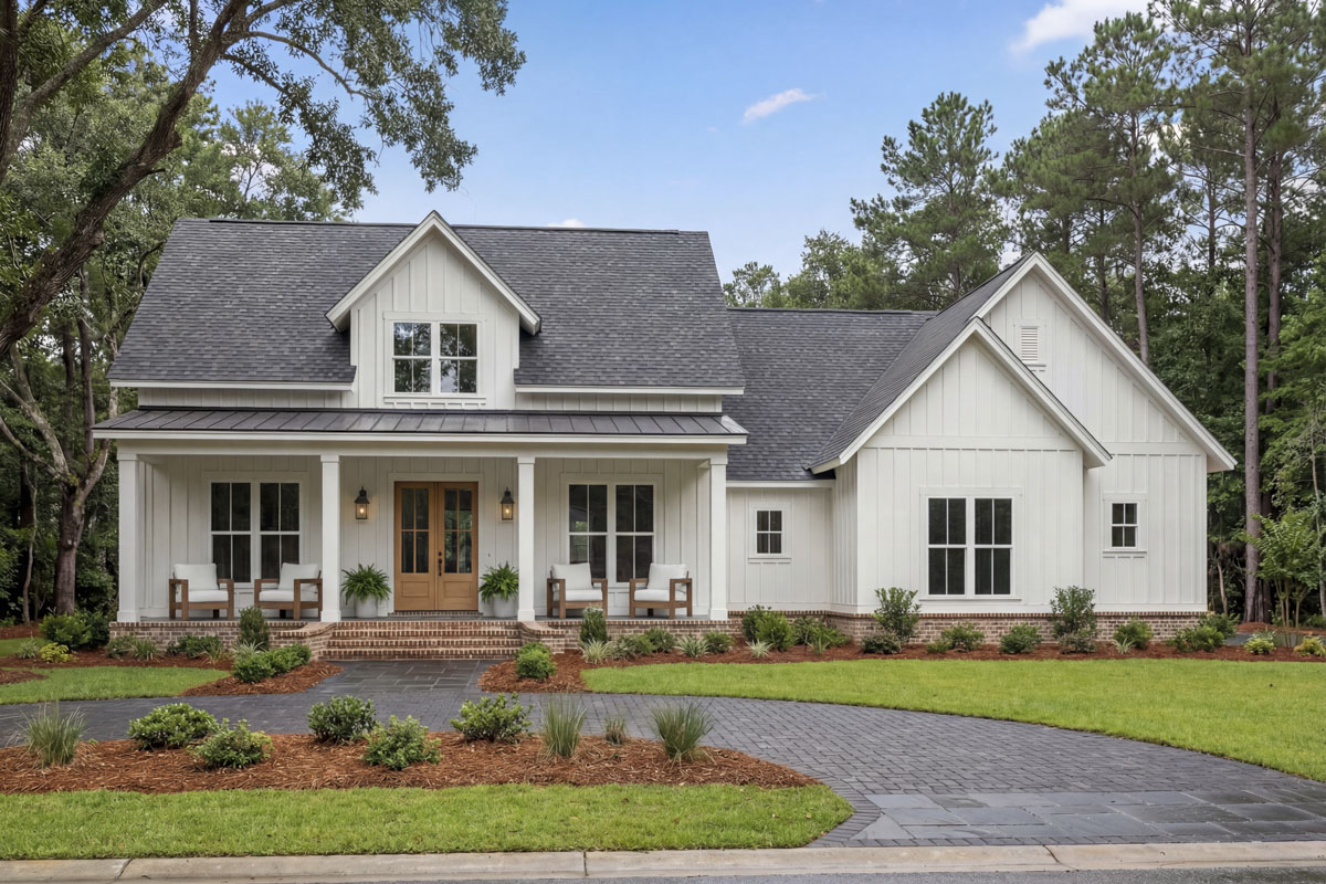 Plan 51804HZ: Modern Farmhouse Plan with 10-Foot-Deep Rear Porch and a ...