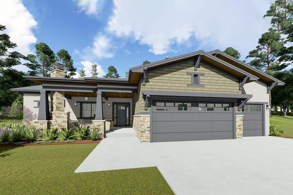 One-Level Craftsman House Plan with Optional Lower Level - 64495SC ...