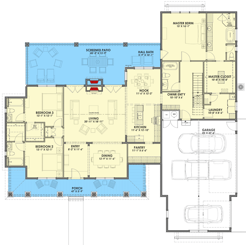 Modern Farmhouse Plan with Bonus Room and Man Cave - 2591 Sq Ft ...