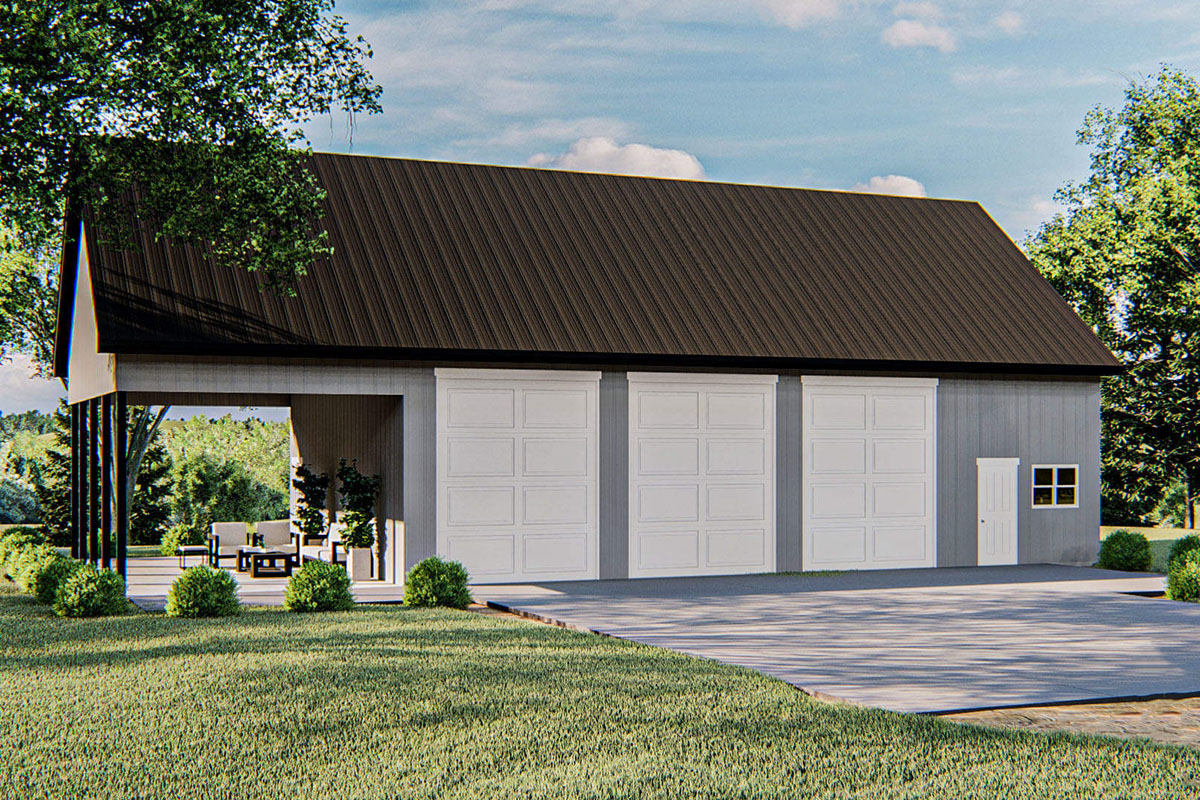Plan 62945DJ: Pole Barn with Covered Patio