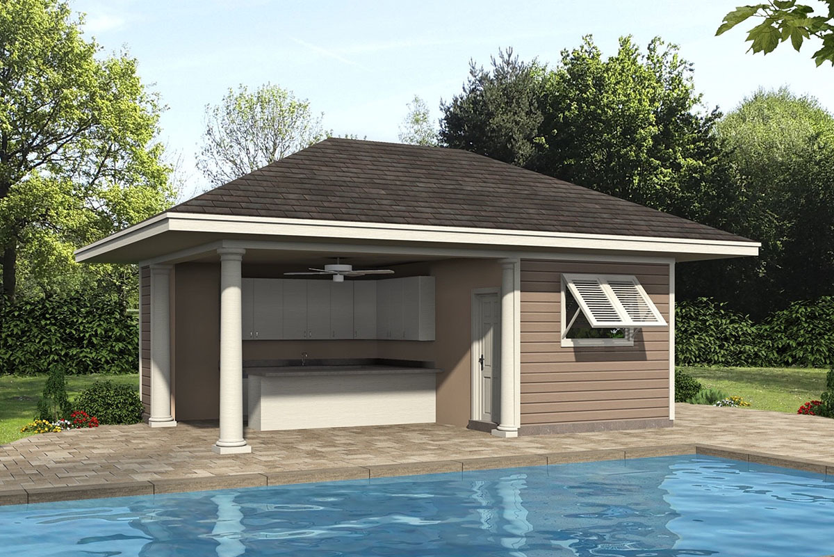 Poolhouse Plan with Bar and Bath - 68697VR | Architectural Designs ...