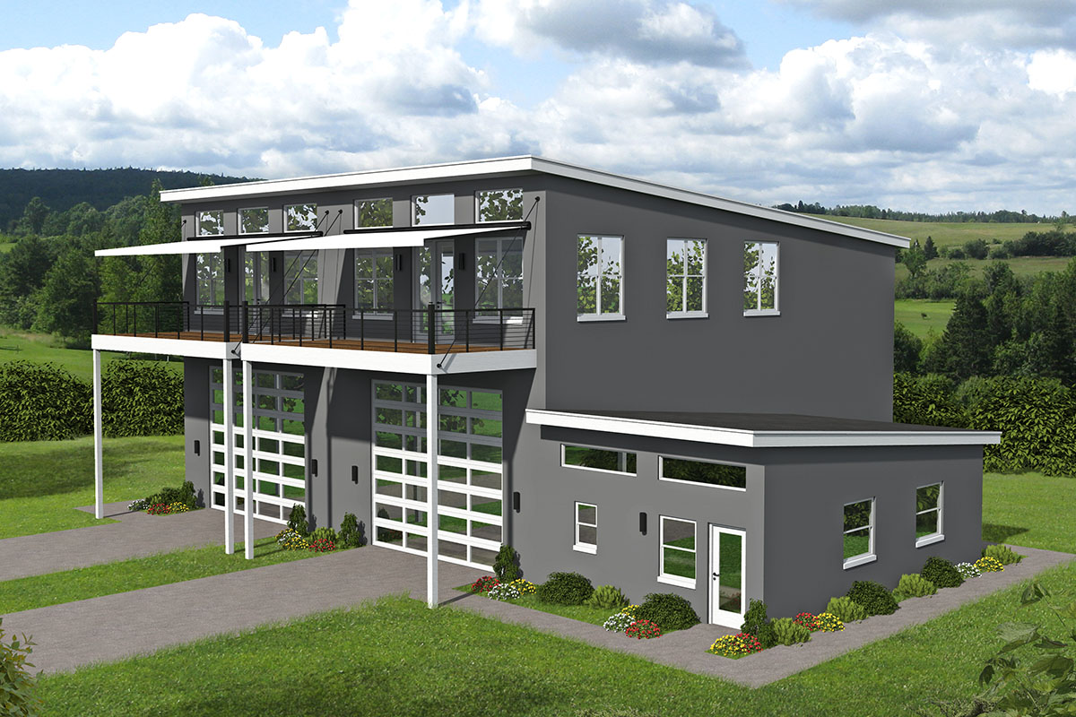 Modern Duplex House Plan Detached Office