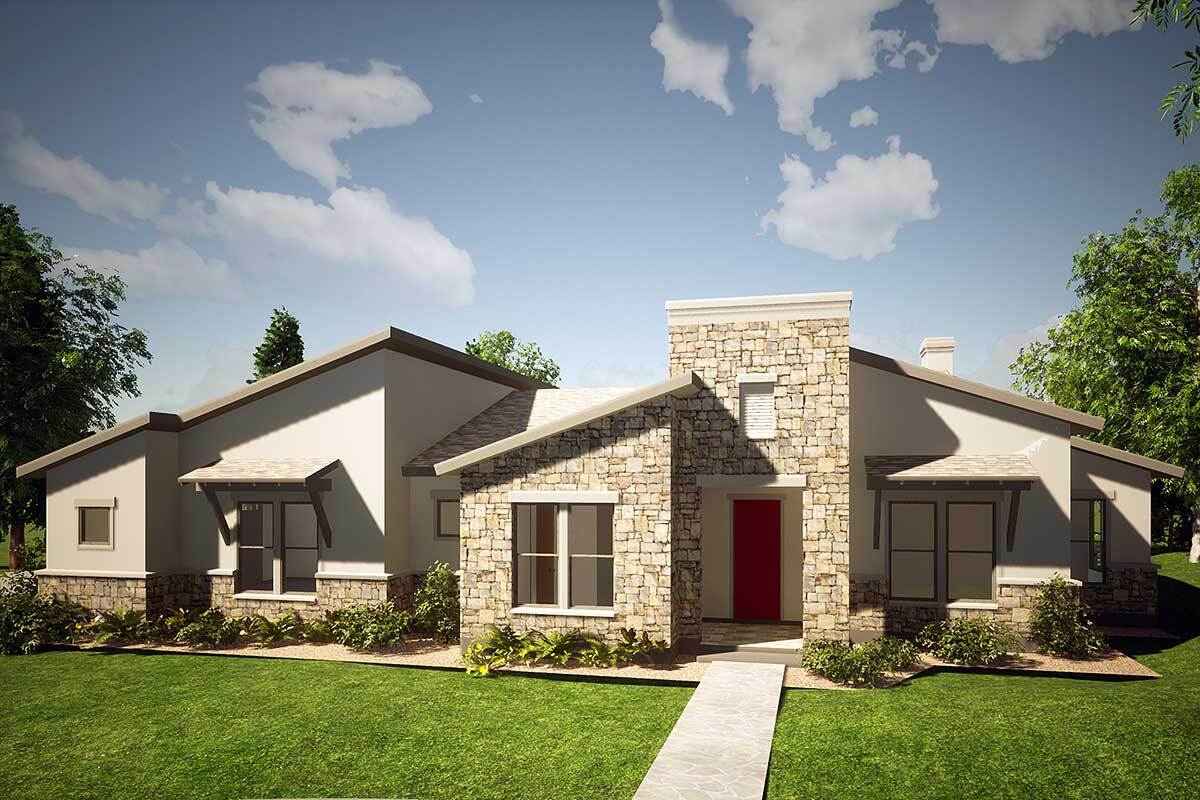 Contemporary One-level Home Plan with Split Bedrooms - 54027LK ...