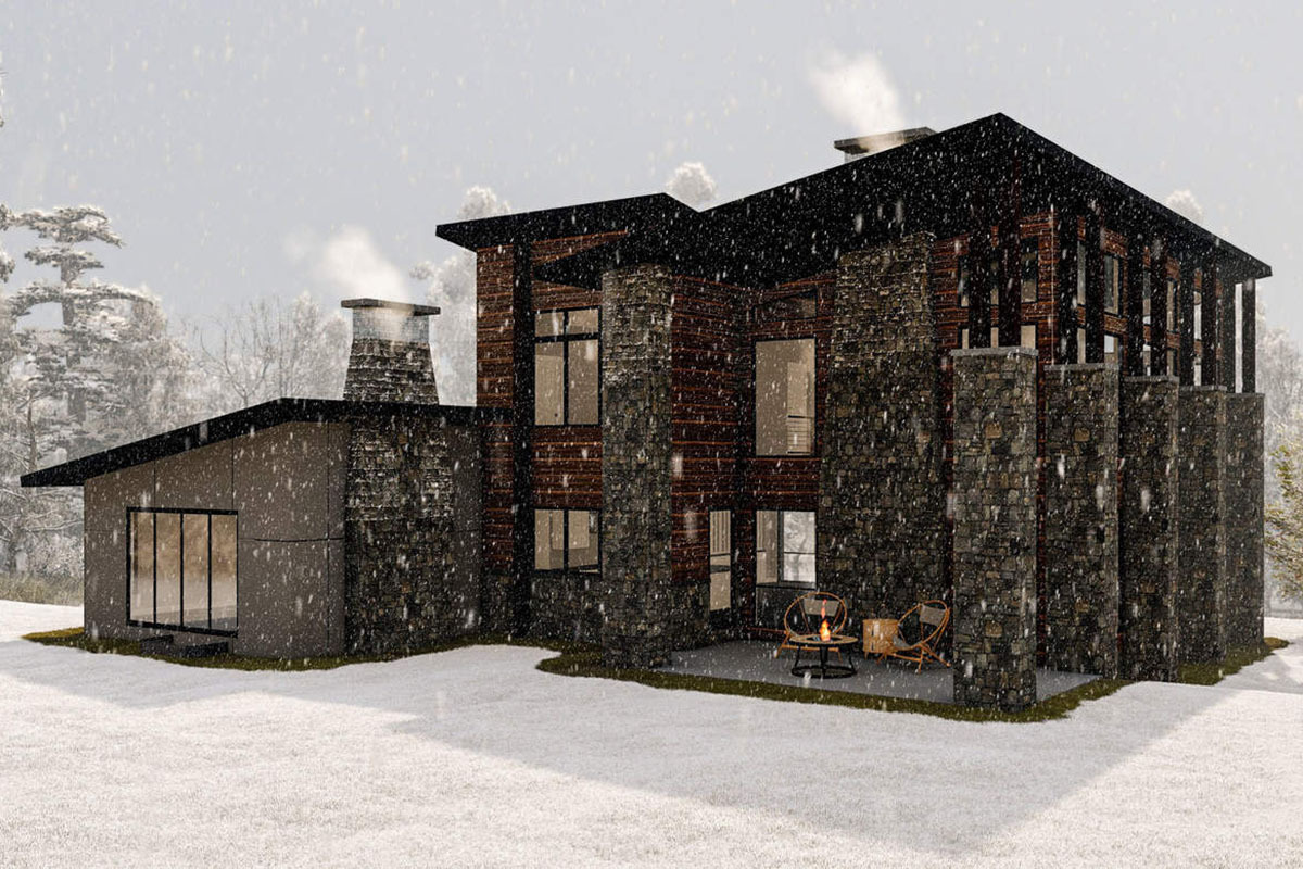 Modern Mountain House Plan with 3 Living Levels for a Side-sloping Lot ...