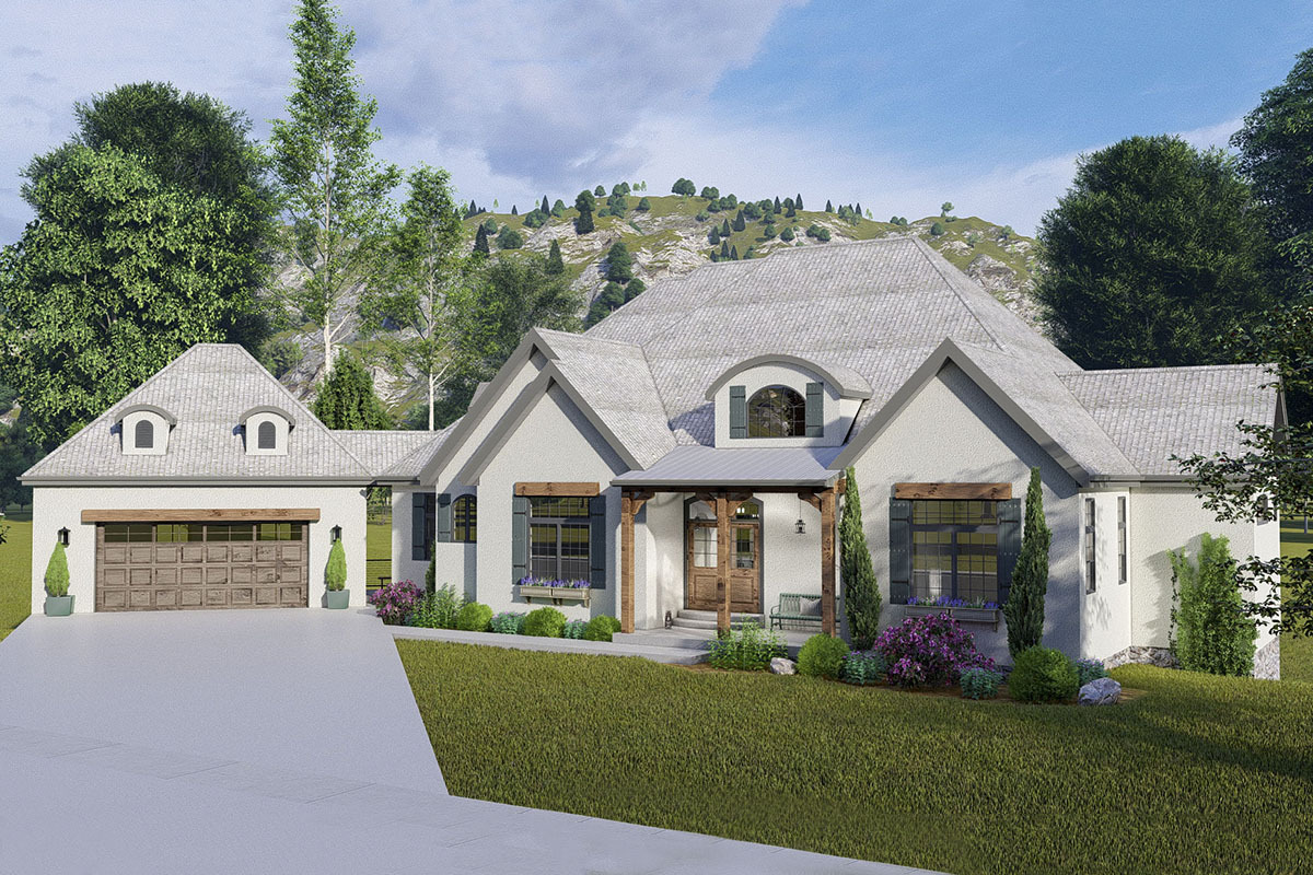Spacious French Country Home Plan with Lower-level Apartment and Angled ...
