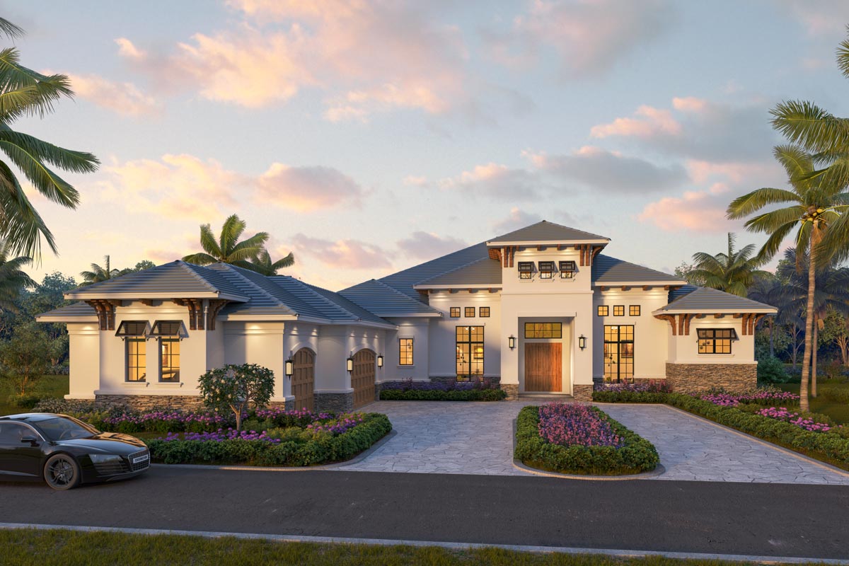 Plan 65644BS: Transitional Florida Home Plan with Split Bedrooms and ...