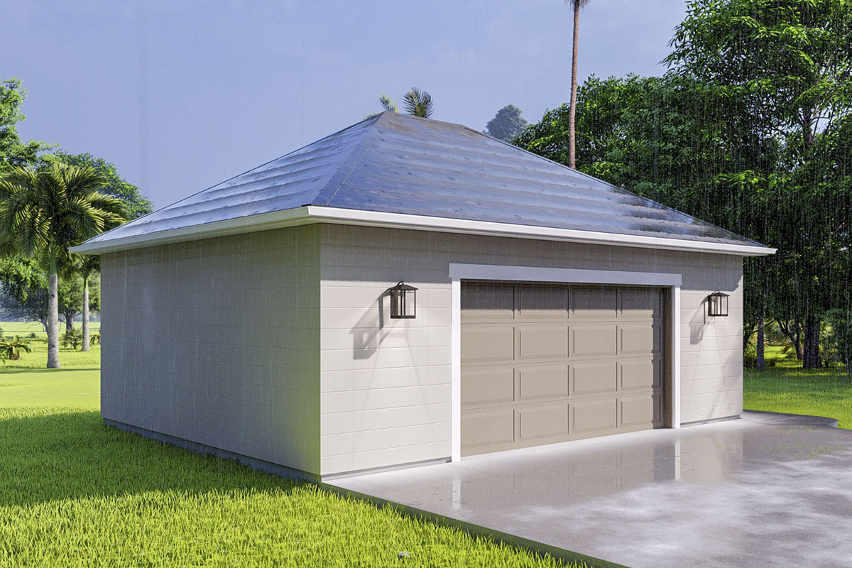 Hip-roofed 2-Car Garage with Storage Room - 61221UT | Architectural ...