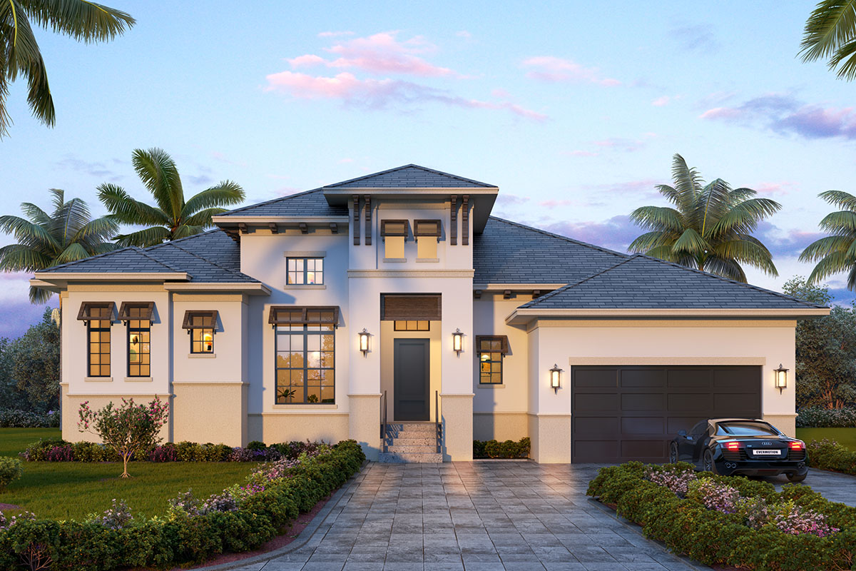 Plan 65677BS: One-level European Beach House with Study and Spacious ...