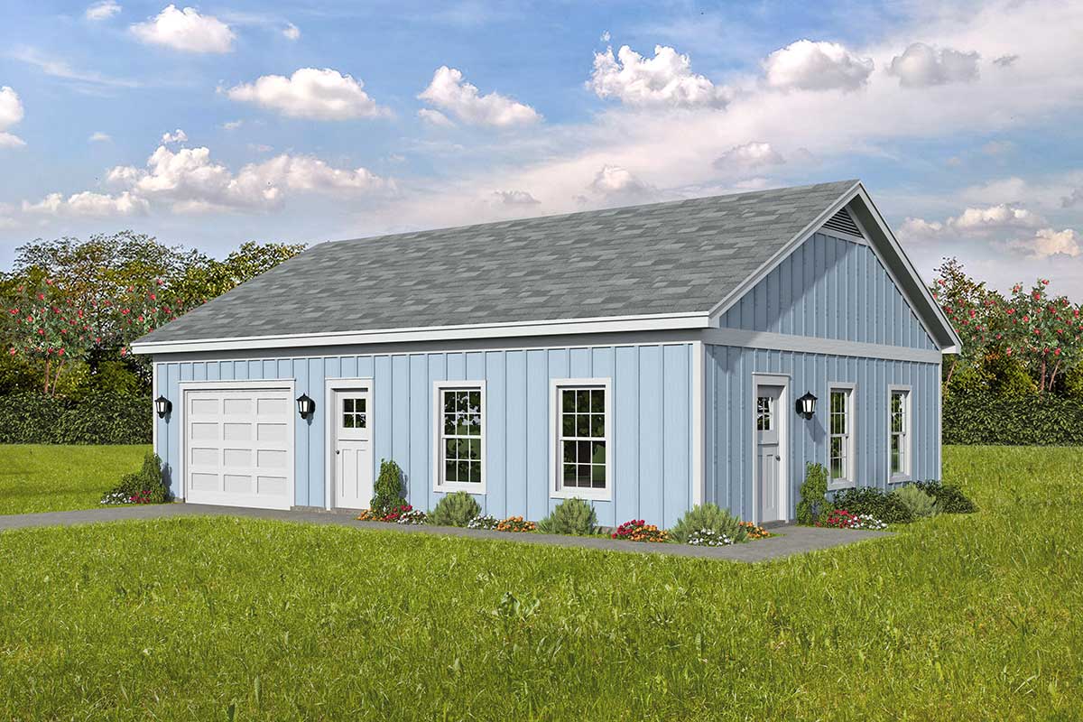 Plan 68825VR: Garage Workshop with Kitchenette