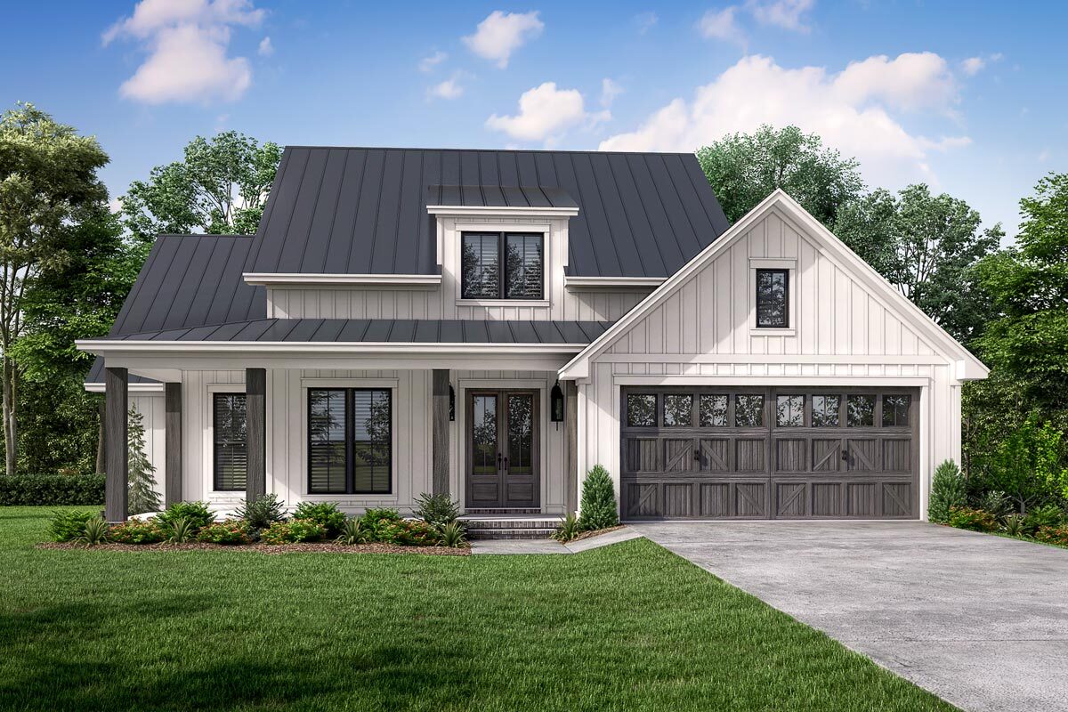 3-Bed Modern Farmhouse with L-shaped Front Porch - 51873HZ ...