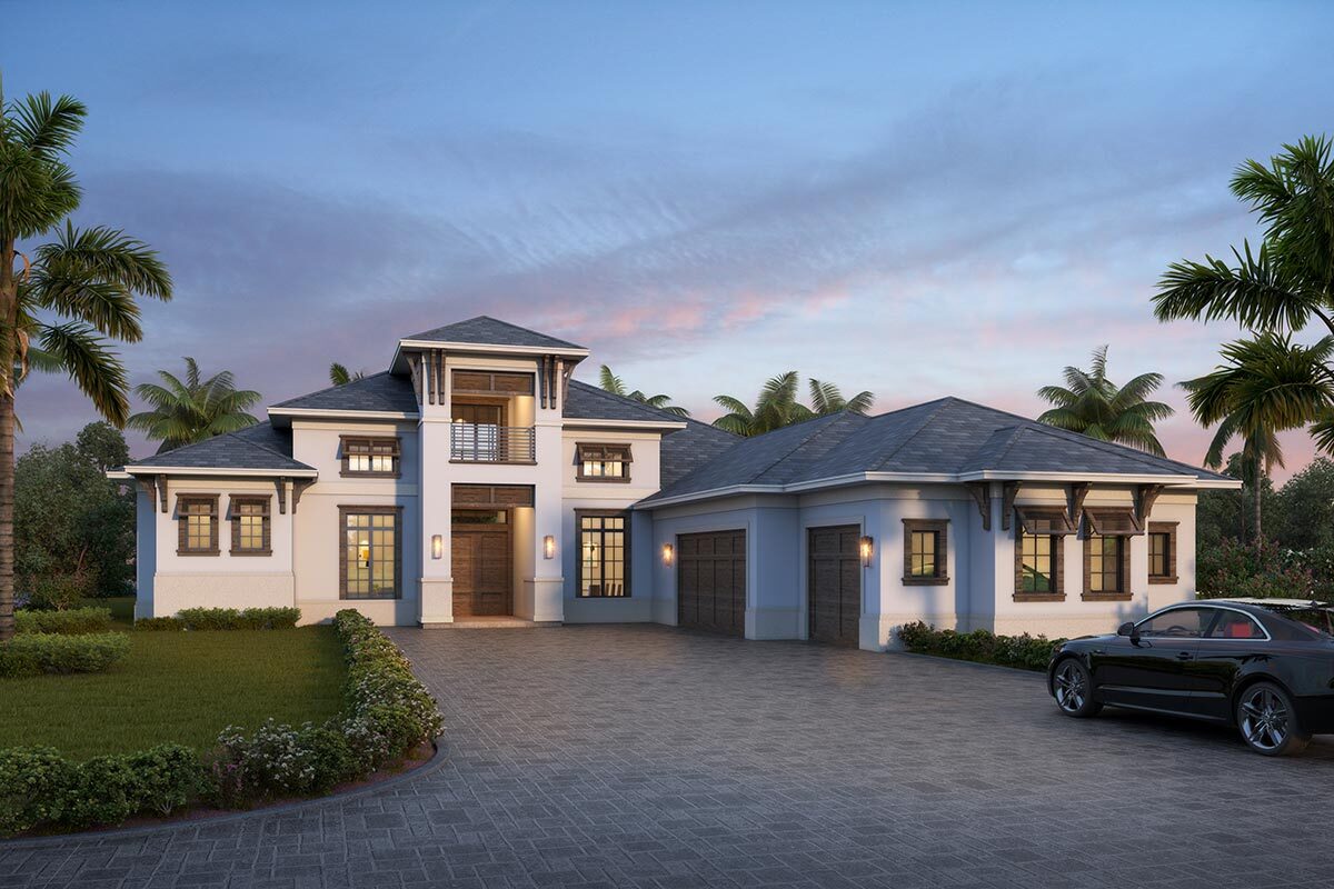 Transitional Coastal Home Plan with Study and Bonus Room - 65726BS ...