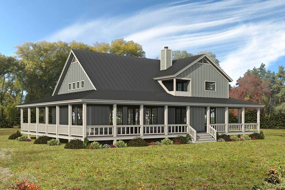 Country Home Plan with Full Wraparound Porch and Loft Overlooking ...