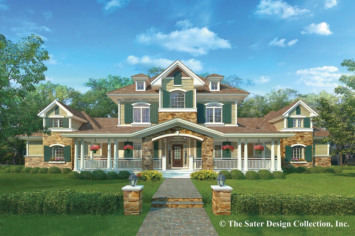 Elegant Luxury Farmhouse with Wraparound Porches and 2-Story Great Room ...