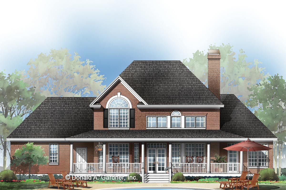 Southern Country Farmhouse with Brick Exterior and 47' Wide Porches ...