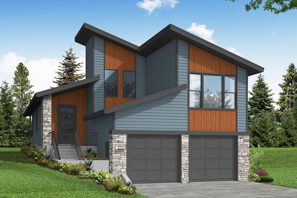Modern Split Level House Plan with Street Level Garage - 72307DA ...
