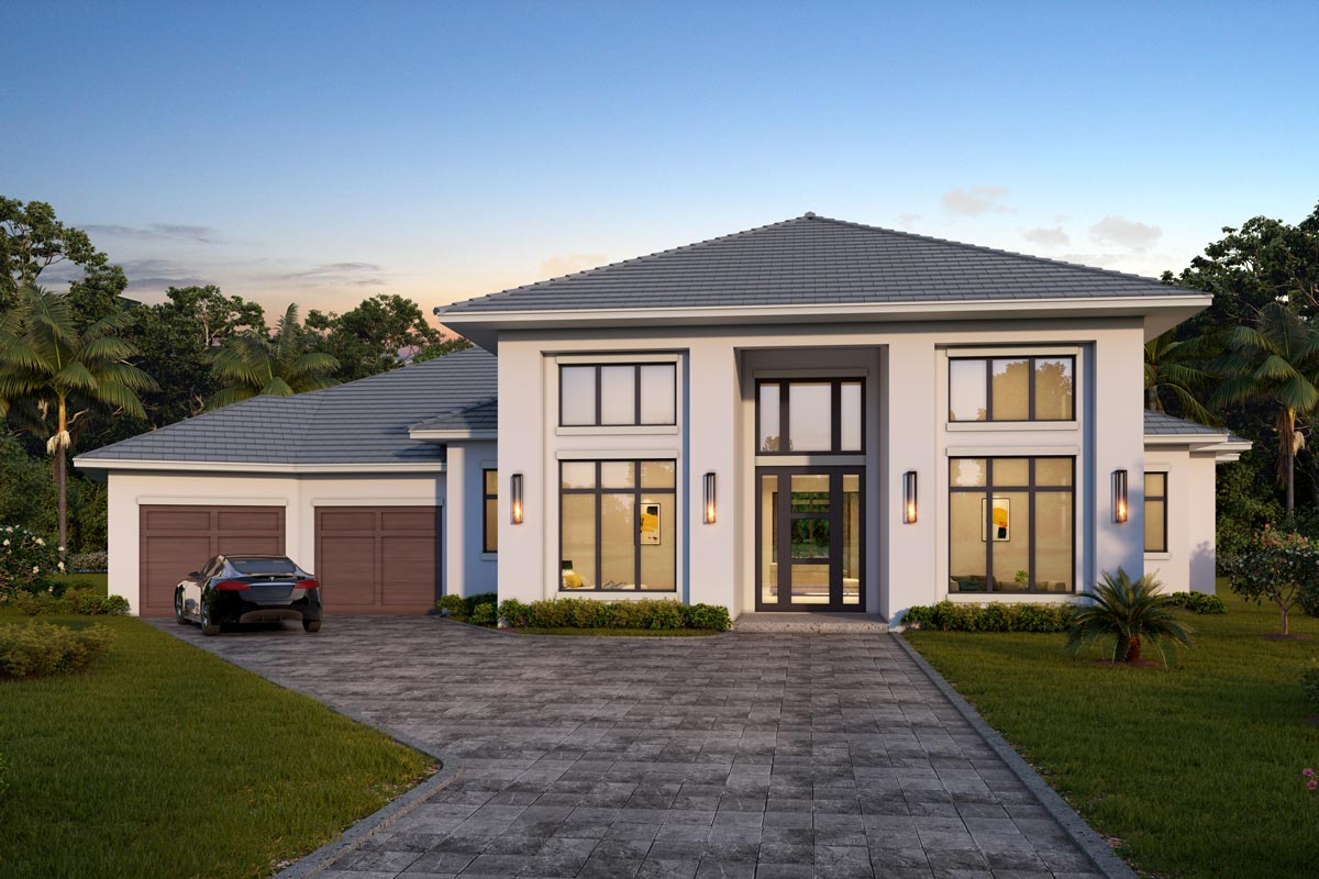 Plan 65756BS: Contemporary Florida House Plan with Split-bed Layout