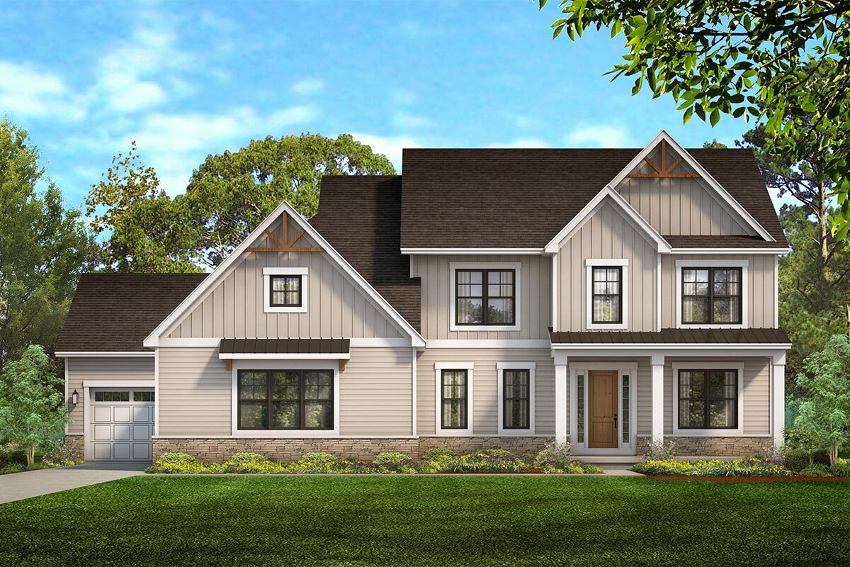 Traditional Country House Plan with Covered Porch and Second-level ...