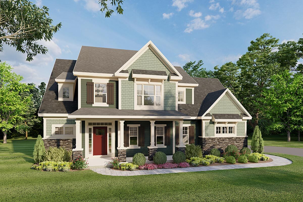Two-story Craftsman Plan with Home Office and Open Living Space ...