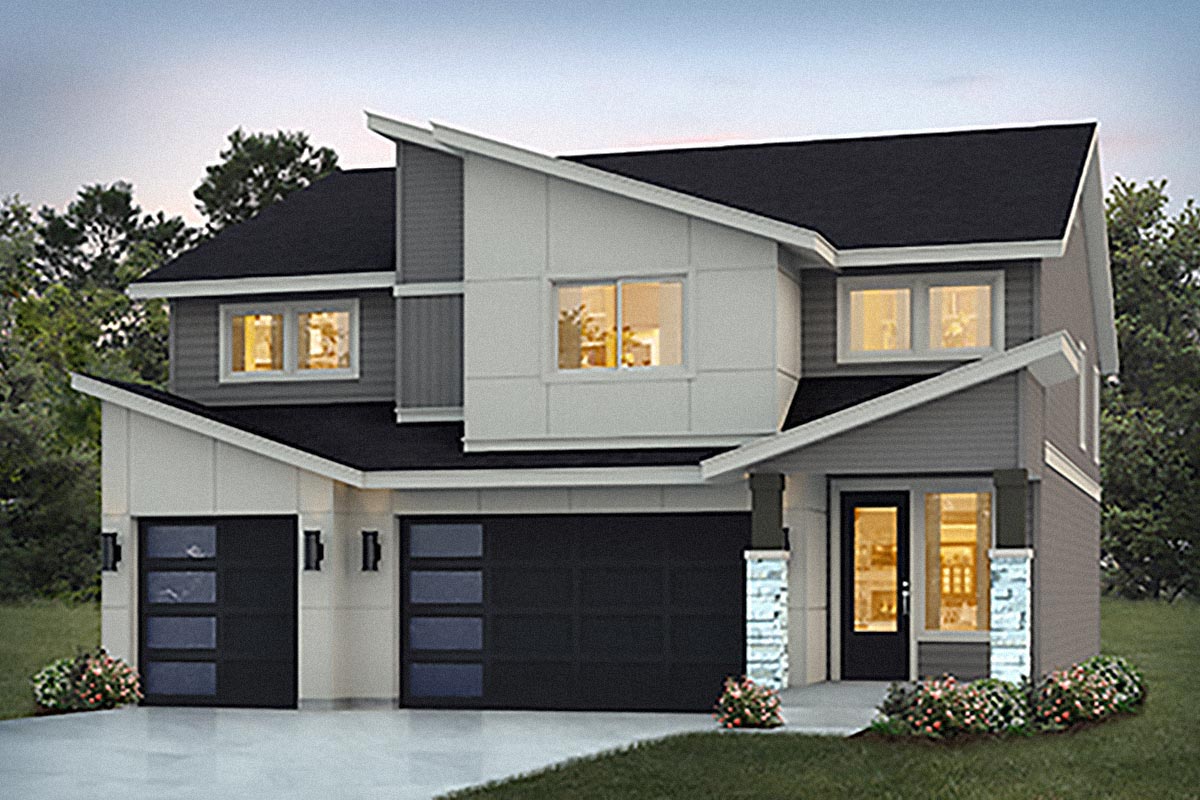 Plan 737040LVL: Contemporary House Plan with 3-Car Garage and Modern ...