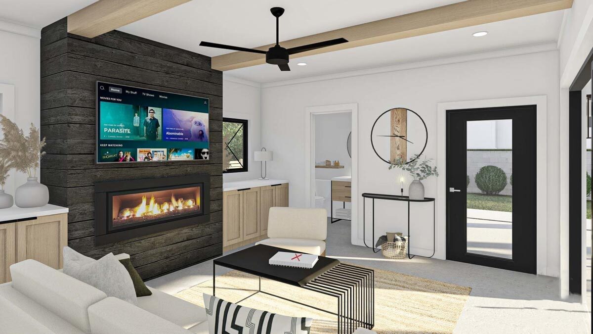 Attractive Pool House with Large Covered Porch and a Fireplace ...