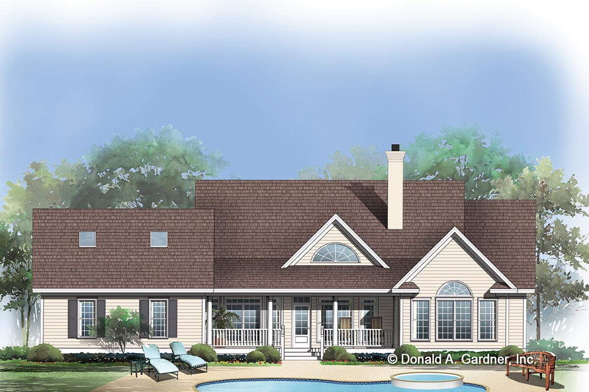 Country Farmhouse with L-Shaped Front Porch and a Vaulted-and-Open ...