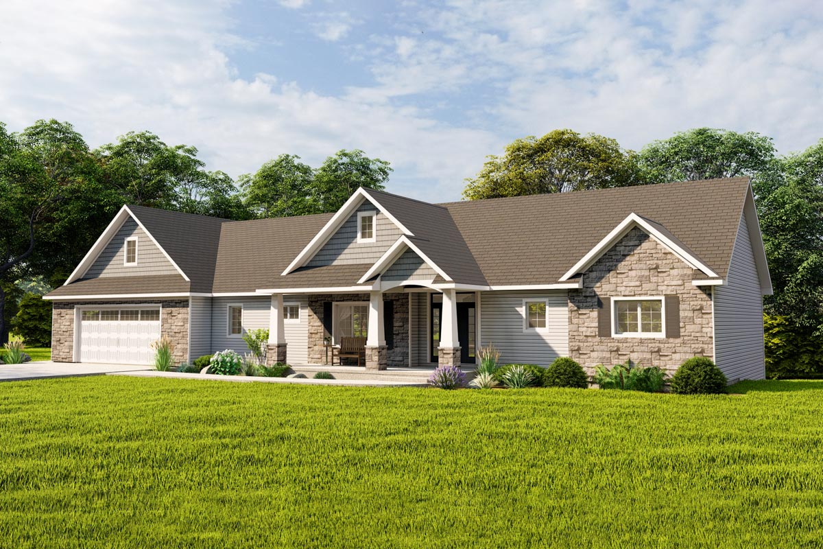 Plan 135088GRA: 4-Bed Craftsman Ranch Plan with Walkout Basement