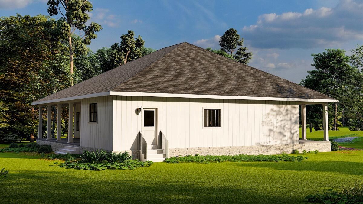 Hip-Roofed Southern Country House Plan with 10'-deep Porches Front and ...