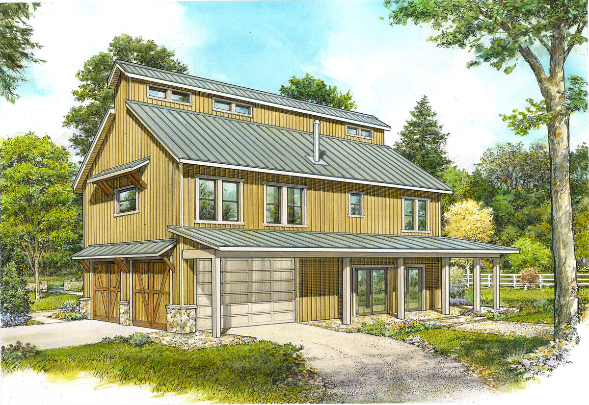 Rustic Country House Plan with 2 Bedrooms and Oversized Garage ...