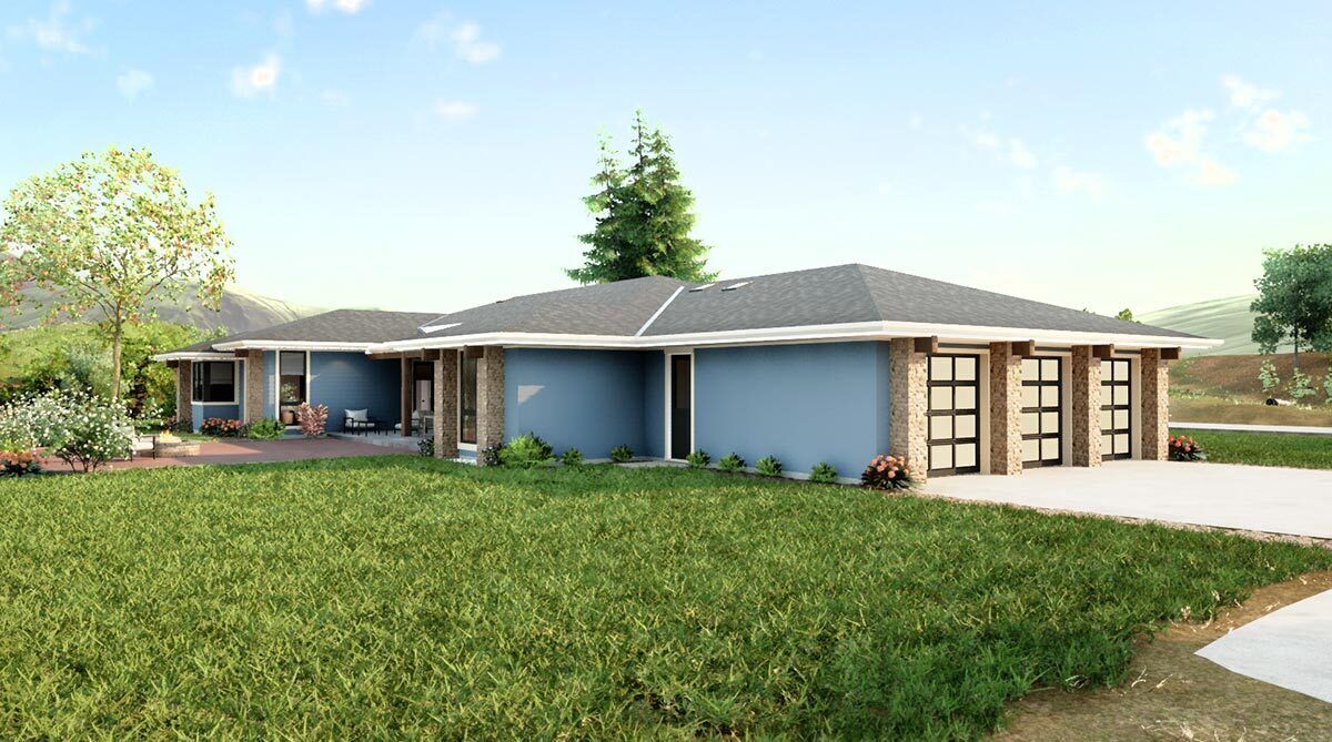 One-Story Modern Prairie-Style Home Plan with Home Office - 69199AM ...