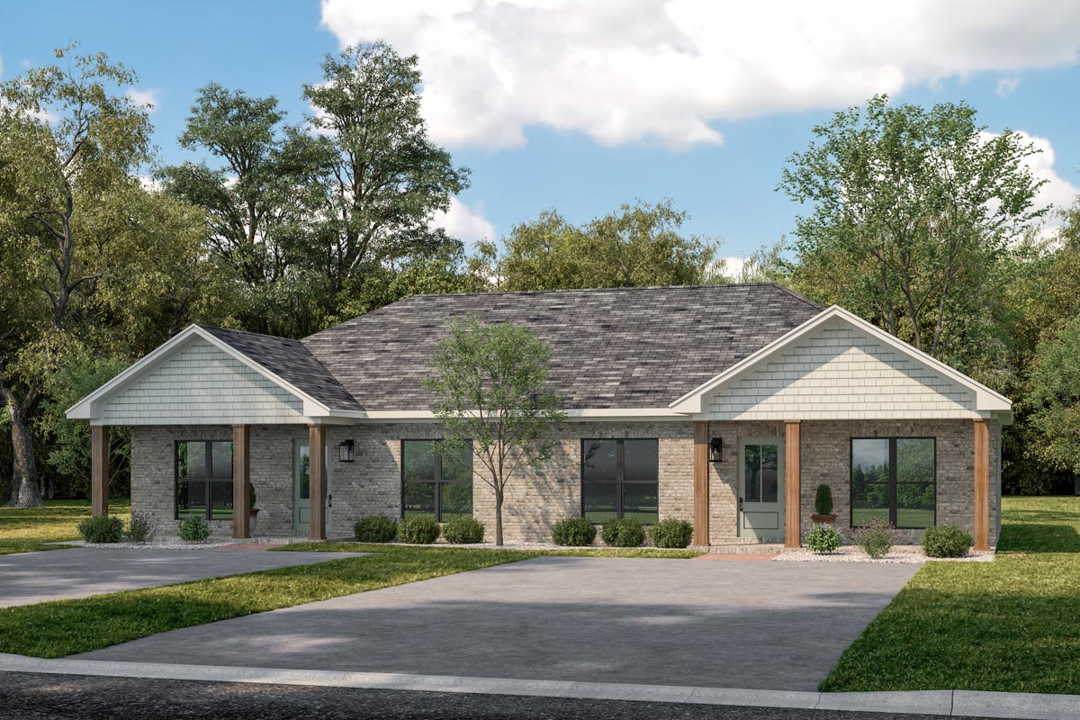 Plan 51914HZ: Modest Country Duplex House Plan With Matching 2-Bed and ...