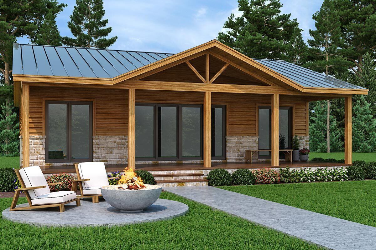 2-Bed Rustic Cabin with 10'-Deep Front Porch - 31171D | Architectural ...
