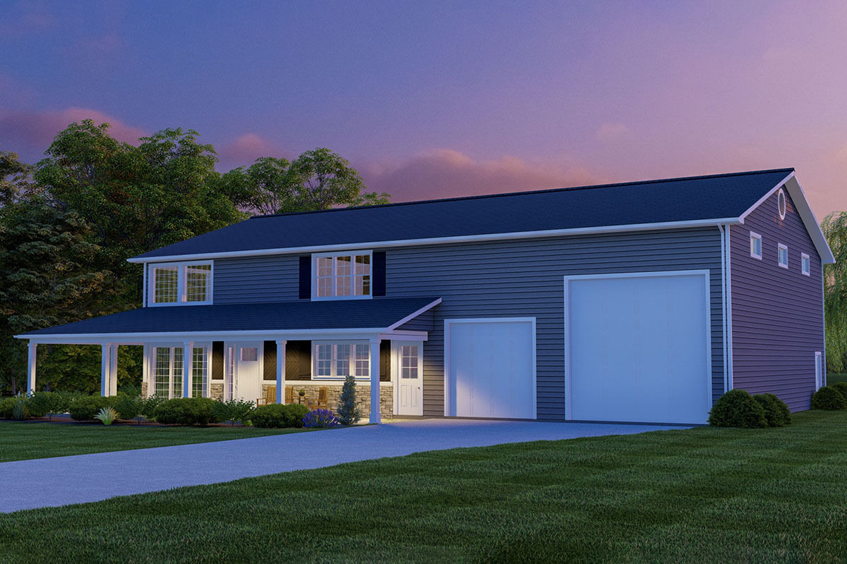 Contemporary Barndominium-style Home Plan with L-shaped Porch ...