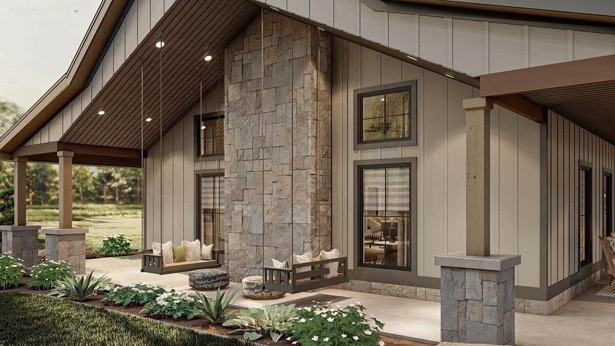 1-Story Barndominium Style House Plan with Safe Room - 623116DJ ...