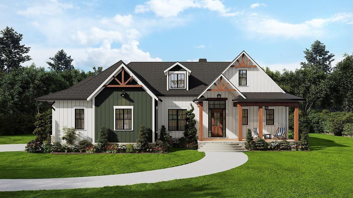 3-Bed Craftsman Cottage Plan with Home Office - 25778GE | Architectural ...
