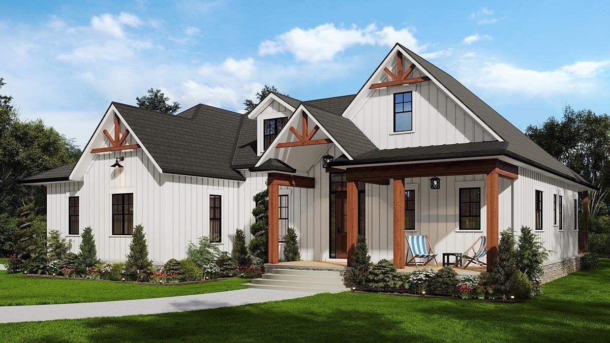 3-Bed Craftsman Cottage Plan with Home Office - 25778GE | Architectural ...