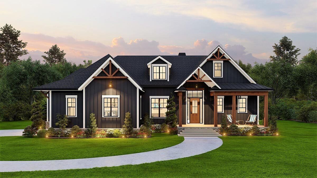 3-Bed Craftsman Cottage Plan with Home Office - 25778GE | Architectural ...