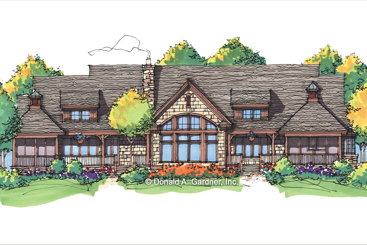 3200 Square Foot One-Story Craftsman House Plan Designed for Rear Views ...