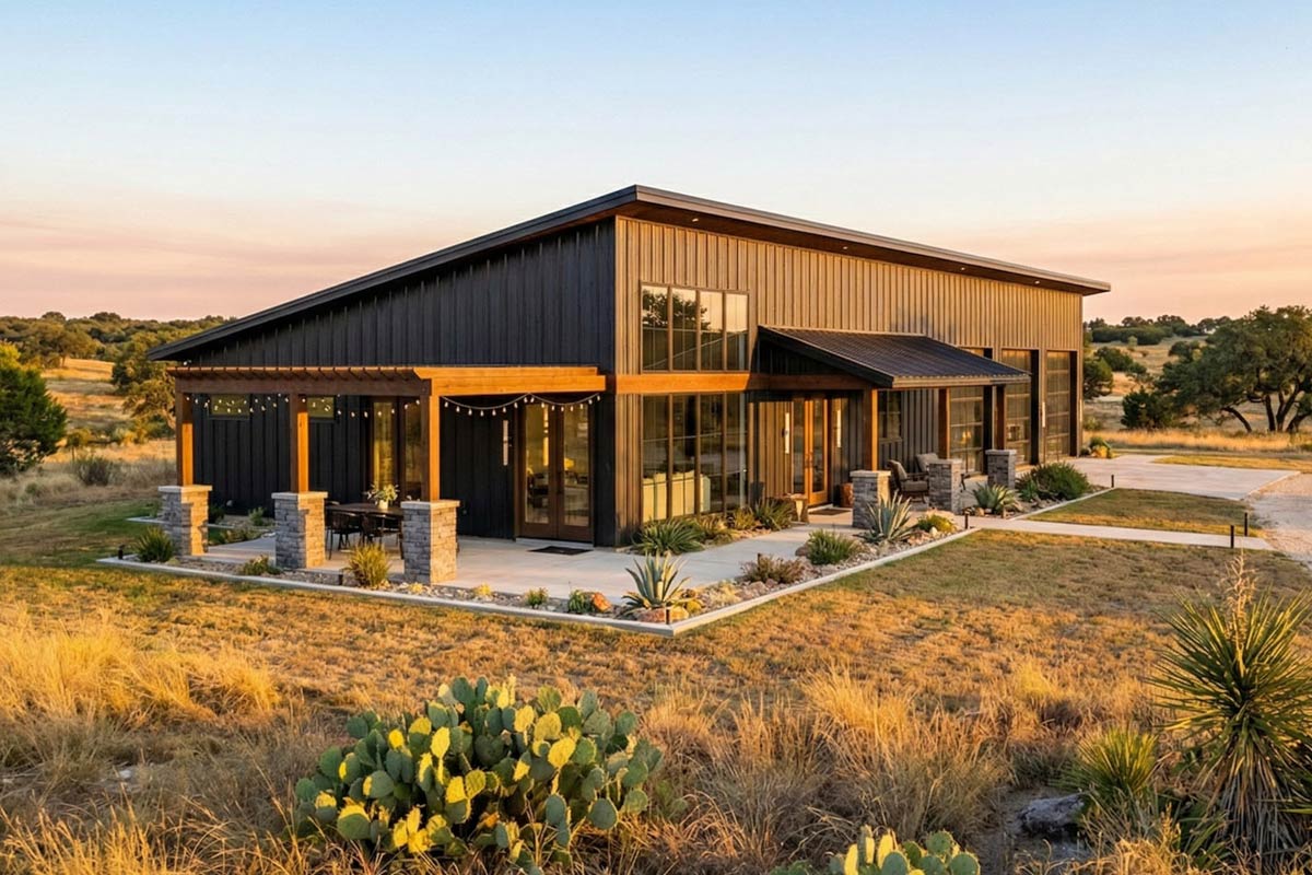 Plan 623142DJ: 2-Bed Barndominium-Style House Plan with Covered Patio ...